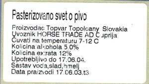 Drink Label: SCH7I-Topvar svetlo pivo 12 (Pivovar Topvar Topoľčany ...
