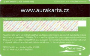 Bank Card: Cetelem MC Aura RFA (CETELEM ČR, Czech RepublicCol:CZ-MC-0195