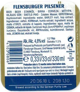Drink Label: Flensburger Pilsener (Flensburger Brauerei, Germany ...