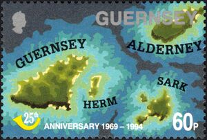 Stamp: Map of Guernsey, Herm, Alderney, Sark (Guernsey(25th Anniversary ...