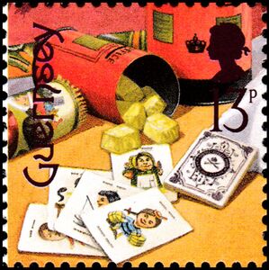 Stamp: Sweets in Pillar Box and Playing Cards (Guernsey(Christmas 1994 ...