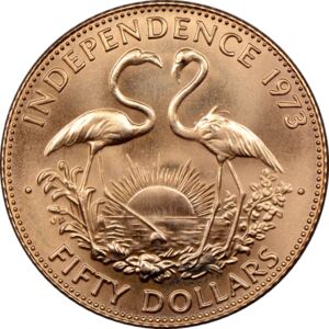 Coin: 50 Dollars (Independence 1973) (Bahamas(1973 - Gold series) WCC:km48