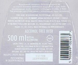 Drink Label: Heineken 0.0 (Browar Żywiec, PolandCol:PL-BEER-004325