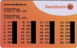 Bank Card: Internet banking code card (Swedbank, EstoniaCol:EE-GM-0032
