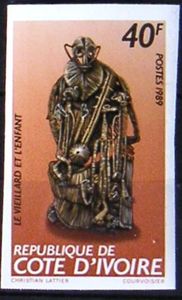 Stamp: The Old Man and the Infant - Imperforate (Ivory Coast(Sculptures ...