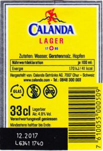 Drink Label: Calanda (Calanda Getränke AG, SwitzerlandCol:CH-BEER-000027