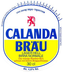 Drink Label: Calanda Bräu Lager (Calanda Getränke AG, SwitzerlandCol:CH ...