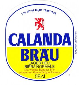 Drink Label: Calanda Bräu Lager hell (Calanda Getränke AG ...