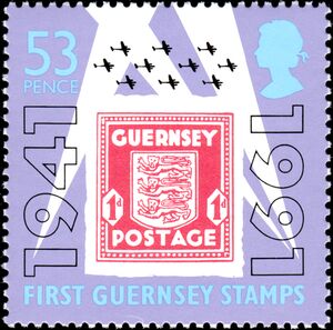 Timbre: Air Raid and Occupation Stamp N2 (1941) 1d (Guernesey(50th ...