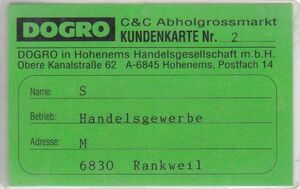 Functional Card: Dogro Kundenkarte. Dogro Abholgrossmarkt (Shops ...