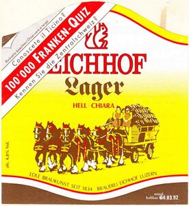 Drink Label: Eichhof Lager hell (Brauerei Eichhof AG, SwitzerlandCol:CH ...