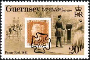 Stamp: Penny Red, 1841 & Pillar Box of 1853 (Guernsey(150th Anniversary ...