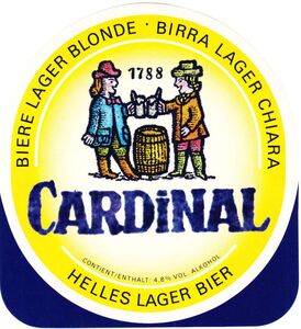 Drink Label: Cardinal helles Lager Bier (Brasserie Cardinal Fribourg ...