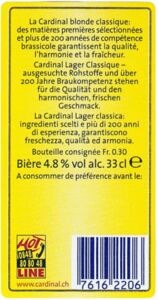 Drink Label: Cardinal Lager (Brasserie Cardinal Fribourg ...