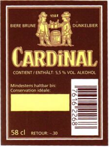 Drink Label: Cardinal biere brune (Brasserie Cardinal Fribourg ...