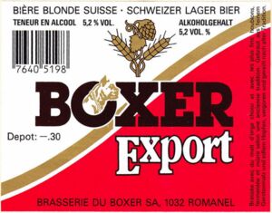 Etiqueta de bebida: Boxer Export (Brasserie Boxer, SuizaCol:CH-BEER-000988