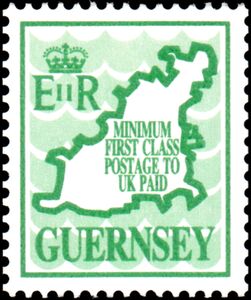 Stamp: Minimum First Class Postage to UK Paid (Guernsey) (Definitive ...