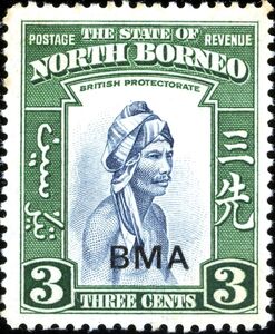 Stamp: Murut - overprinted (North Borneo(Pictorial Definitives 1939 overprinted BMA) Mi:NB 243 ...