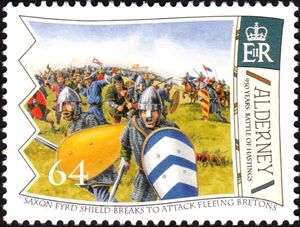 Stamp: Saxon Fyrd Shield Breaks to Attack Fleeing Bretons (Alderney ...