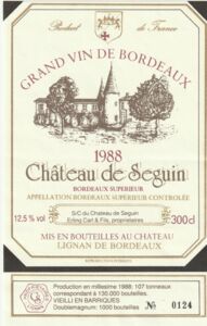 Drink Label: Château de Seguin (S/C du Château de Seguin, France) Col ...