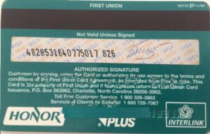 Bank Card: First Union - Check Card (First Union Bank, United States of ...