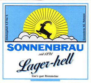Flaschenetikett: Sonnenbräu Lager hell (Sonnen Bräu Rebstein, SchweizCol:CH-BEER-001627