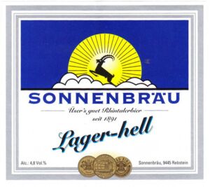 Flaschenetikett: Sonnenbräu Lager hell (Sonnen Bräu Rebstein, SchweizCol:CH-BEER-001632