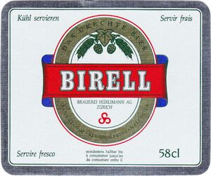 Drink Label: Birell (Brauerei A. Hürlimann Zürich, SwitzerlandCol:CH ...