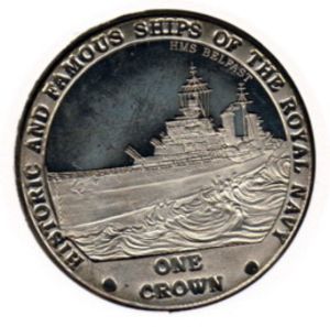Coin: 1 Crown (HMS Belfast - C35) (Tristan da Cunha(2008 - Famous Ships ...