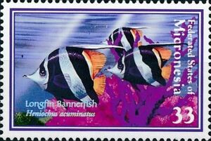 Stamp: Heniochus acuminatus (Micronesia, Federated States of(The coral ...