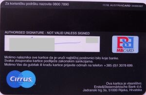 Tarjeta de Banco: Mb-Card (ERSTE Bank, CroaciaCol:HR-MS-0025.03