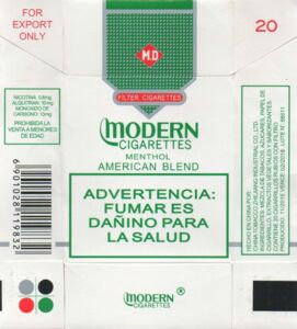 Paquete de Cigarrillos: Modern cigarettes menthol (ChinaCol:CN-CT-3248
