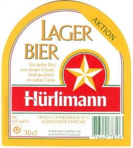 Drink Label: Hürlimann Lager Bier (Brauerei A. Hürlimann Zürich ...