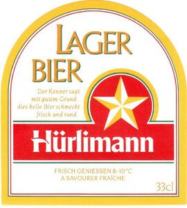 Drink Label: Hürlimann Lager Bier (Brauerei A. Hürlimann Zürich ...