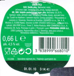 Drink Label: Union Pils (Pivovarna Union Ljubljana, SloveniaCol:SI-BEER ...