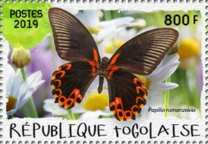 Stamp: Scarlet Mormon (Papilio rumanzovia) (Togo(Butterflies (2019:1 ...