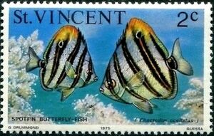 Stamp: Spotfin Butterflyfish (Chaetodon ocellatus) (see Description ...