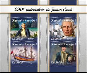 Stamp: 290th Birth Anniversary of James Cook (São Tomé and Príncipe ...
