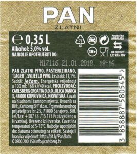Drink Label: Pan Zlatni (Pivovara Koprivnica /Carlsberg Croatia ...