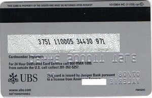 Tarjeta de Banco: Ubs (Juniper Bank, Estados Unidos de AméricaCol:US-AE ...