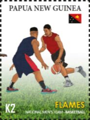 Stamp: Flames, the National men’s Basketball Team (Papua New Guinea ...