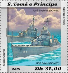 Stamp: USS Shubrick (DD-639), USS Bristol (DD-453) (São Tomé and ...
