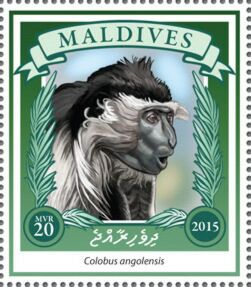 Stamp: Angola Colobus (Colobus angolensis) (Maldives(Conservation ...