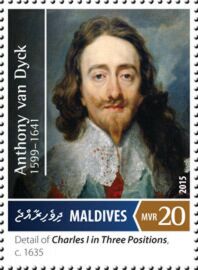 Stamp: "Charles I in Three Positions" (detail), by A. van Dyck ...