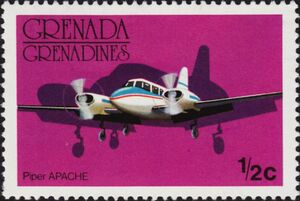 Stamp: Piper Apache (Grenada Grenadines(Aircraft) Mi:GD-GR 186,Sn:GD-GR ...