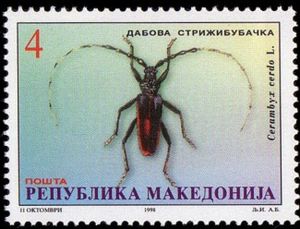 Stamp: Longhorn beetle (Cerambyx cerdo) (North Macedonia(Insects) Mi:MK ...