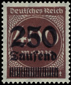Stamp: Surcharge - 250T on 400m (numbers) (German Realm(Inflation ...