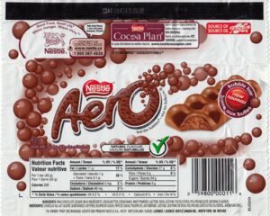 Chocolate Wrapper: Nestlé Aero Milk chocolate (Nestlé Canada Inc ...