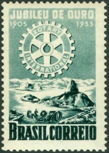 Stamp: Rotary Emblem and View of Guanabara Bay in Rio de Janeiro/RJ ...