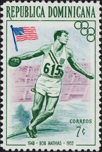 Stamp: Bob Mathias, USA (Dominican Republic(Olympic Winners and Flags ...